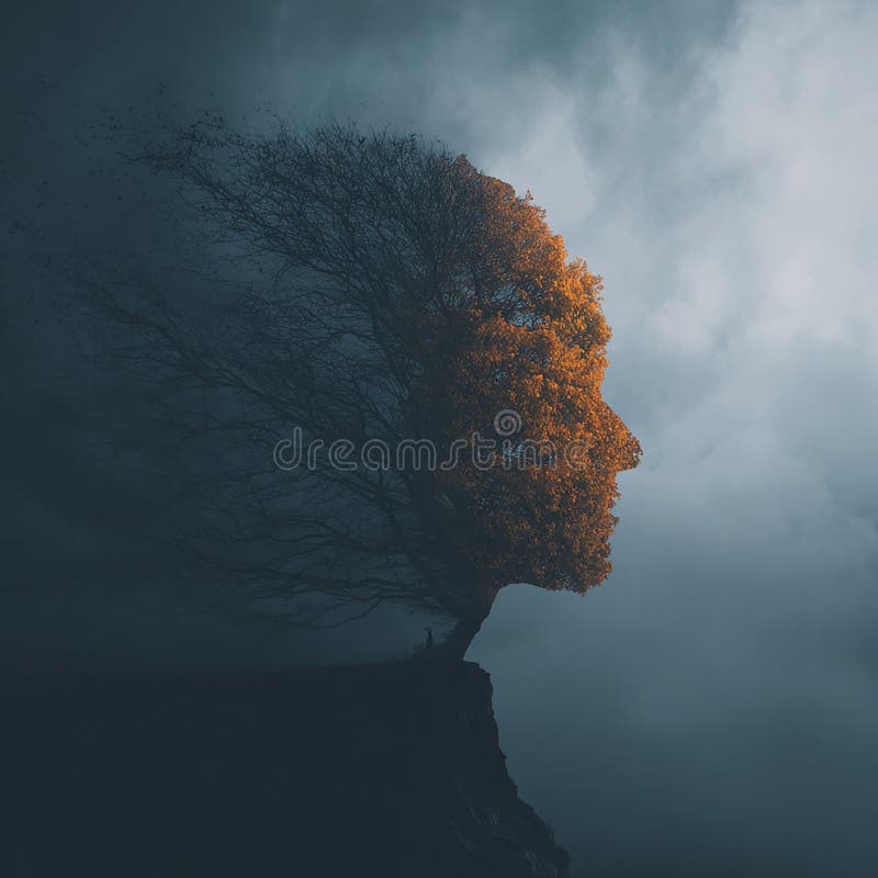 Tree Face Profile Dissolving into Mist Image Stock Illustration ...