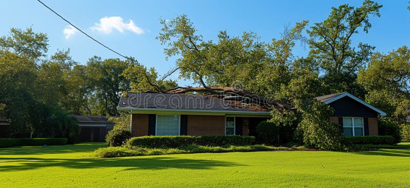 Tree Fallen on House Causing Damage in Suburban Neighborhood after ...
