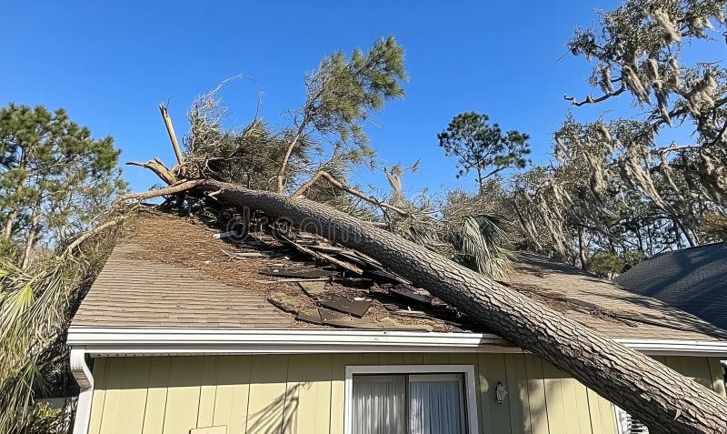 Tree Fallen on House Roof Causing Significant Damage and Destruction ...