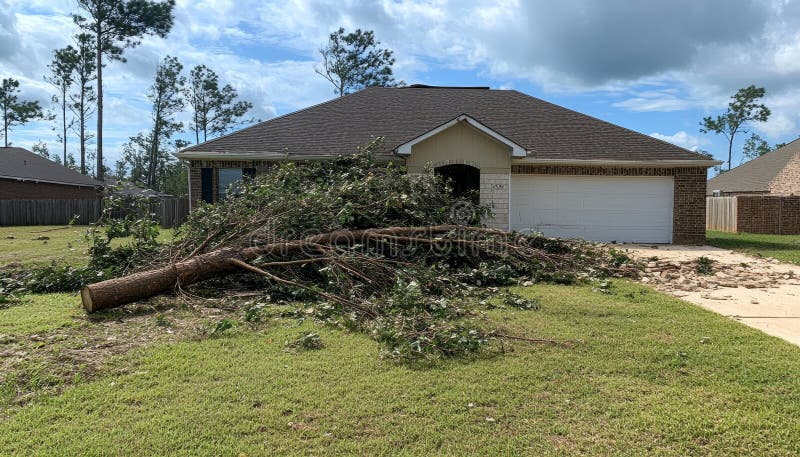 Tree Fallen on House after Storm, Damage from Hurricane or Tornado ...