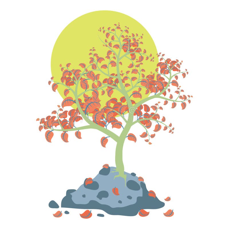 Tree with Fallen Leaves. Vector Illustration Decorative Design Stock ...