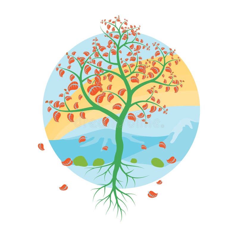 Tree with Fallen Leaves. Vector Illustration Decorative Design Stock ...