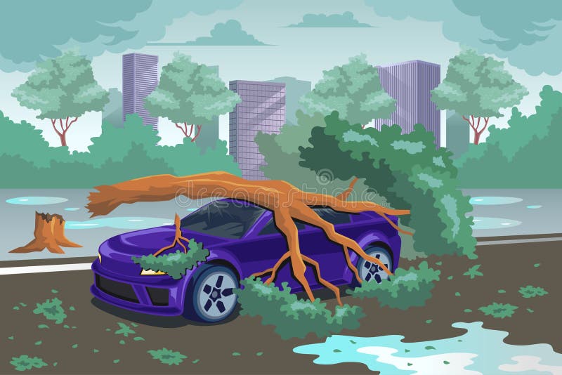 Tree Falling on a Car Accident Vector Illustration Stock Illustration ...