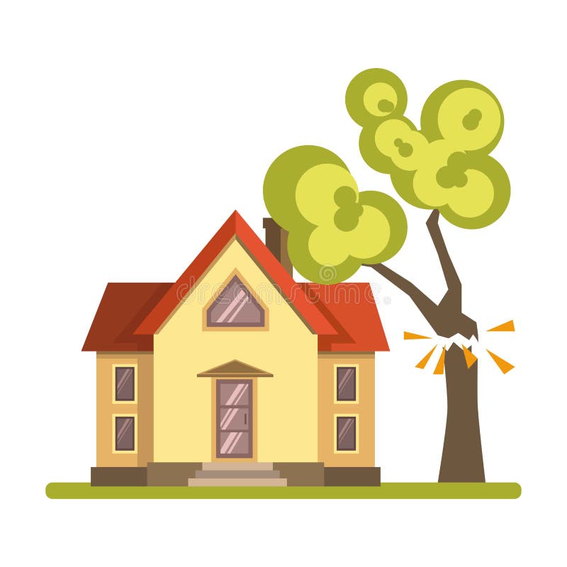 Tree falling on house stock vector. Illustration of design - 92786152