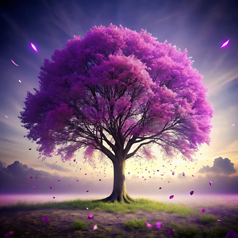 Tree with Falling Purple Leaves Symbolizing Strength and Resilience ...