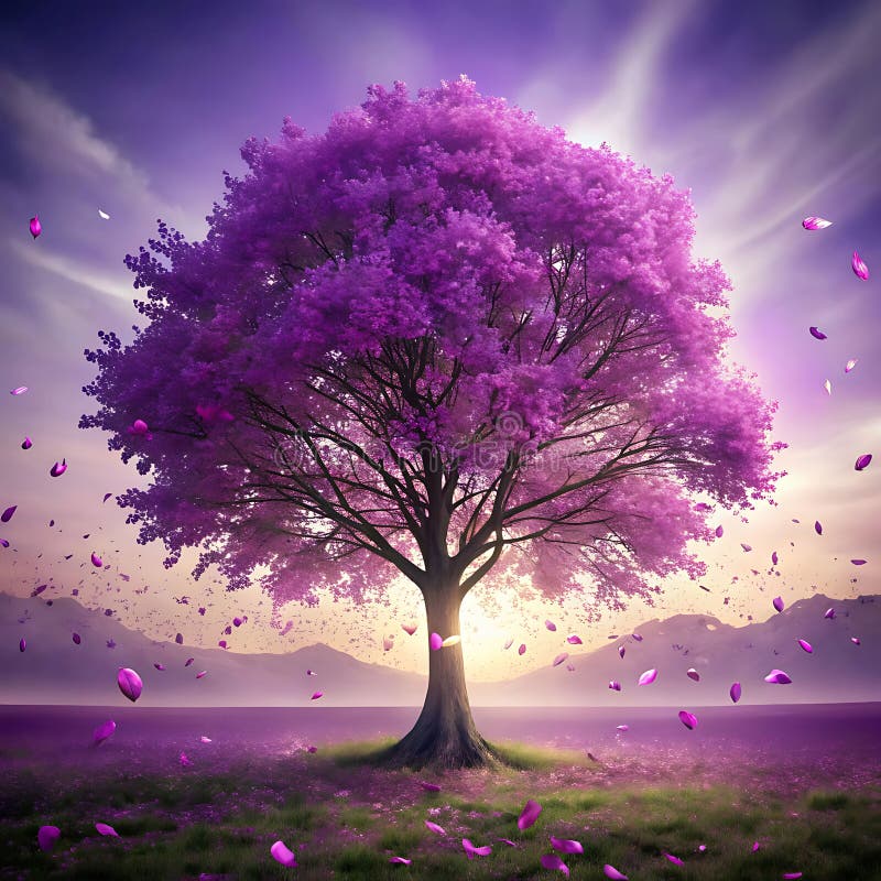 Tree with Falling Purple Leaves Symbolizing Strength and Resilience ...