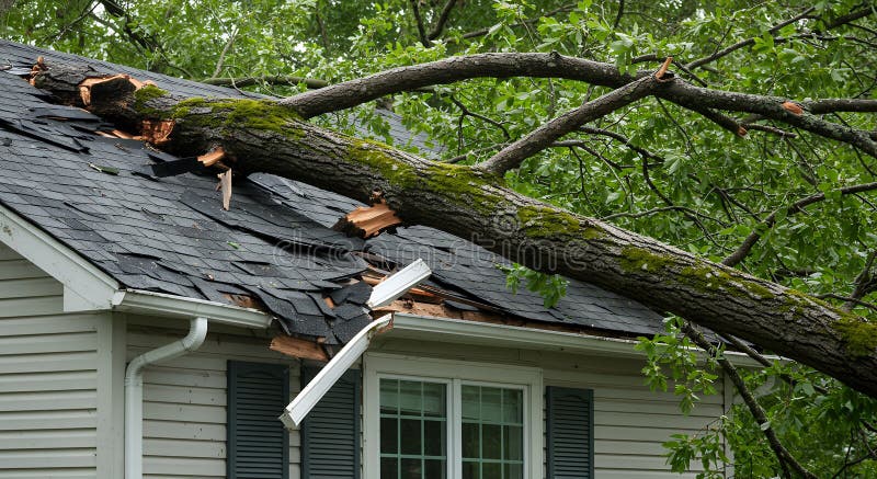 Tree Falls on House Roof Causing Damage, Showcasing Storm Damage from ...
