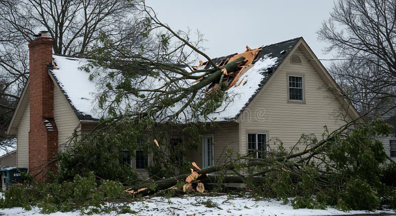 Tree Falls on House Roof after Winter Storm, Causing Extensive Damage ...
