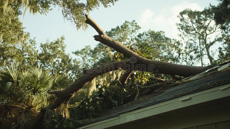 Tree Fell on a Roof of a House Causing Damage after a Storm. Home ...