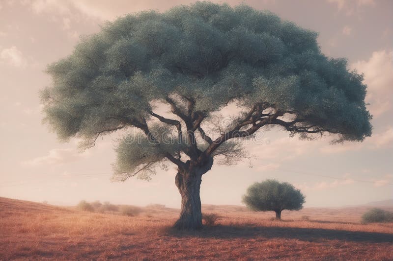 A tree in a field, artwork stock illustration. Illustration of peaceful ...