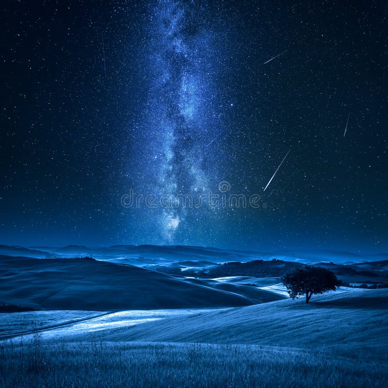 Milky Way and Falling Stars Over Skogafoss Waterfall in Iceland Stock ...