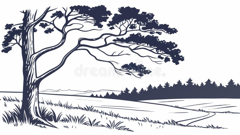 Tree in Field Subtle Pattern Vector Illustration, Vector Design ...