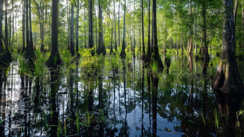 A Swamp with Trees and Water Stock Image - Image of damp, moisture ...