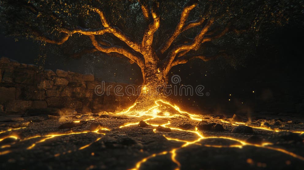 A Tree with a Fire Burning at Its Roots Stock Illustration ...
