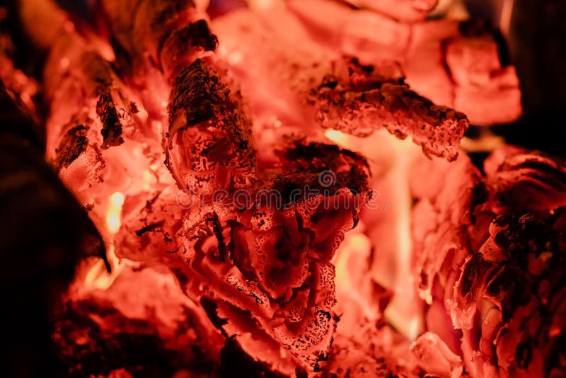 The Tree is on Fire. Close-up of Coals in the Stove. Texture and ...