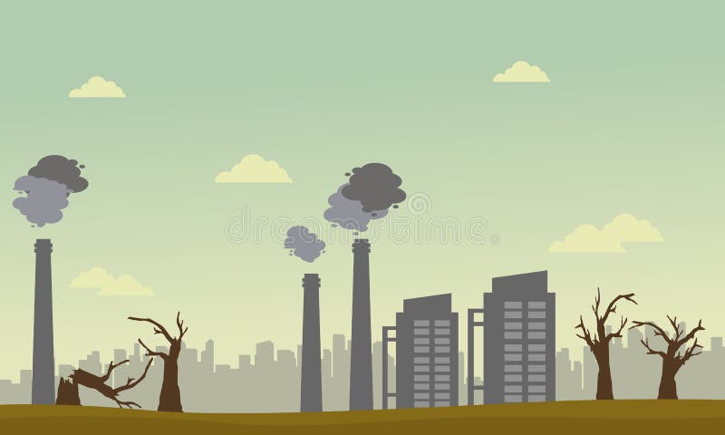 Tree on Fire with Pollution Industry Landscape Stock Vector ...