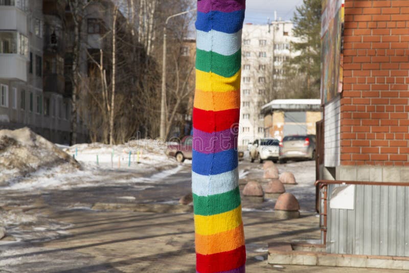 A Tree with a Flag of the LGBT Community.Rainbow Tree Stock Image ...