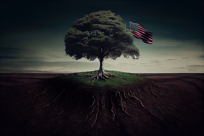 Tree with Flag Planted in Ground, Made with Generative AI Stock ...