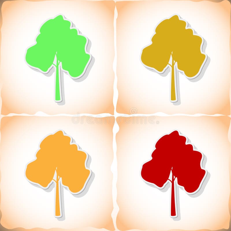 Tree. Flat Sticker with Shadow on Old Paper Stock Vector - Illustration ...