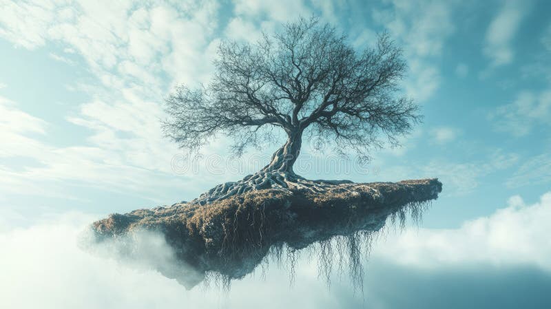 A Tree is Floating in the Air Above a Rocky Surface Stock Illustration ...