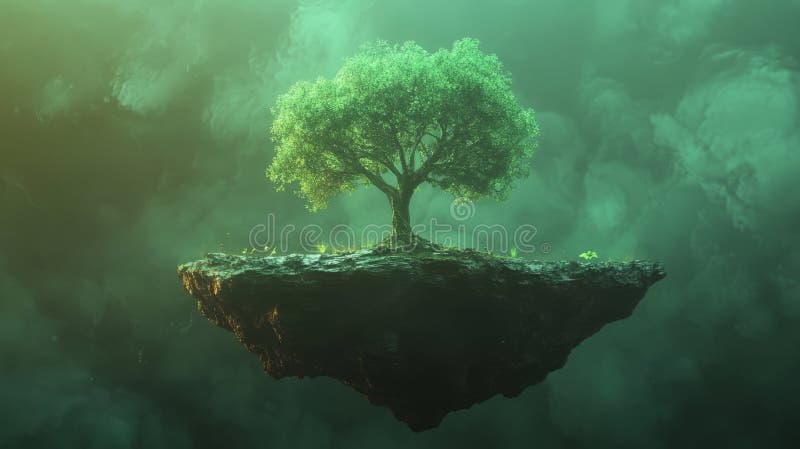 A Tree is Floating in the Air on a Rock Stock Illustration ...