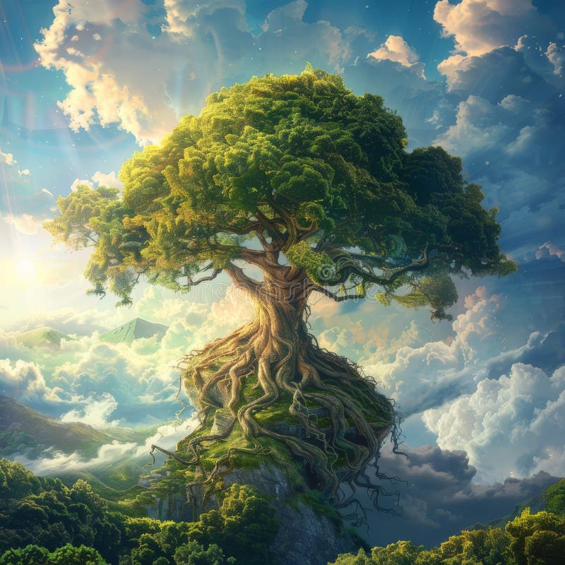 Tree floating in the sky stock illustration. Illustration of soaring ...