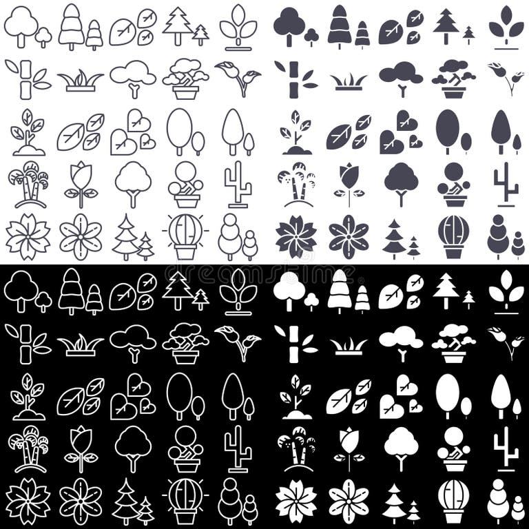 Tree and Flower Vector Icon Set Design Stock Illustration ...