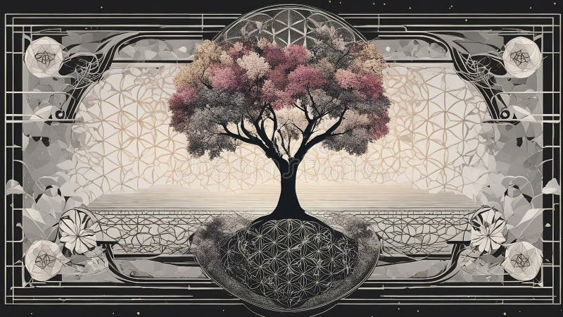 Tree with Flowers _A Light Dotwork Geometry Design with a Flower of ...