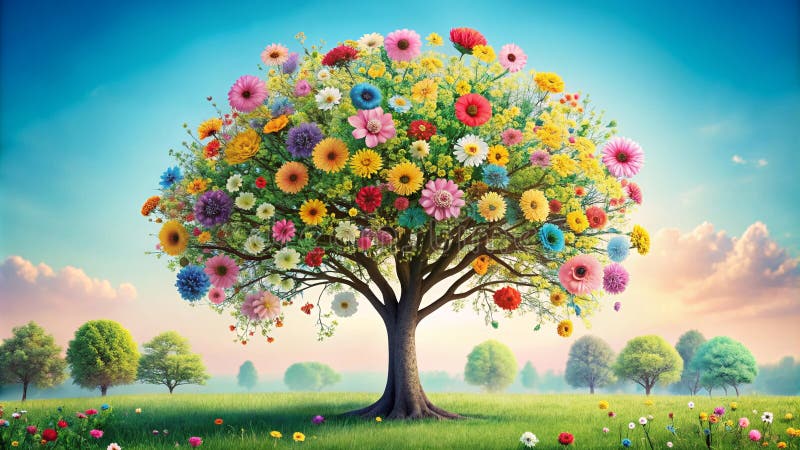 Tree with Flowers Self Care and Mental Health Concept Positive Thinking ...