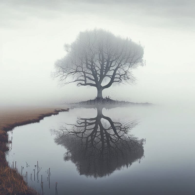 A tree in the fog stock illustration. Illustration of cloud - 268881746