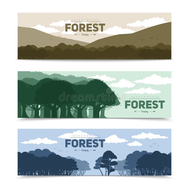 Tree Forest Banners Set stock vector. Illustration of clouds - 210119960