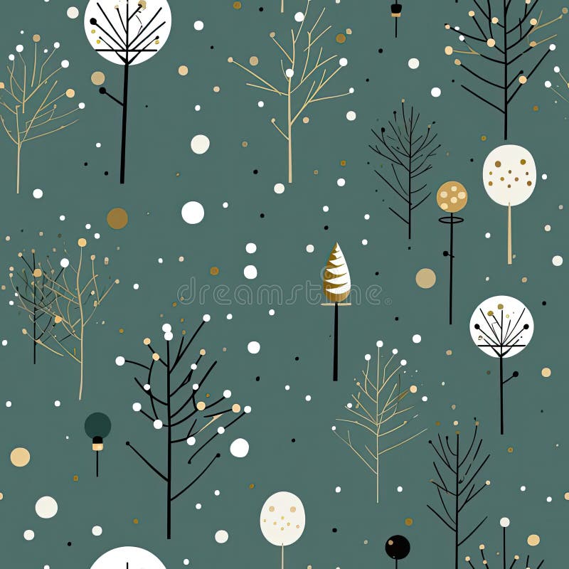 Tree Forest Pattern on a Blue Background with Gold Trees (tiled) Stock ...