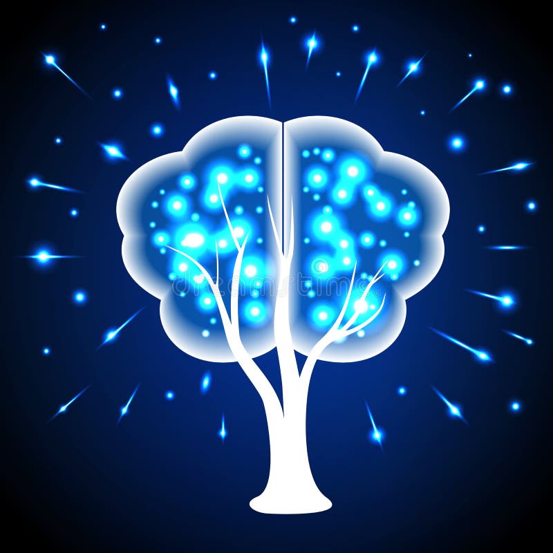 Tree in the Form of Human Brains, Thoughts Shining Points. Stock Vector ...