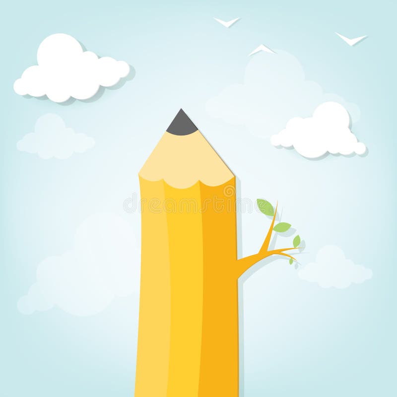 Tree in the Form of Pencil in the Clouds Stock Vector - Illustration of ...