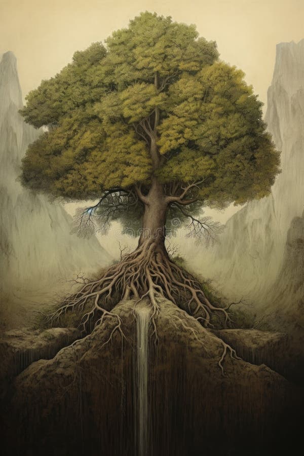 A Tree Forming the Shape of the Earth with Roots Visible Stock Photo ...