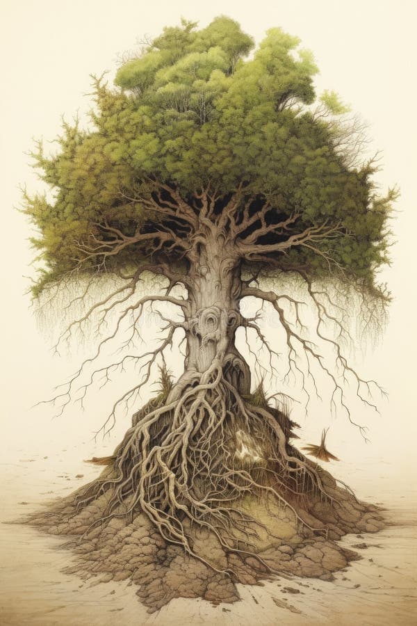 A Tree Forming the Shape of the Earth with Roots Visible Stock ...