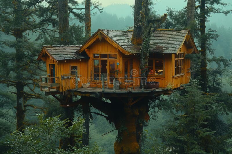 A Tree Fort Up in the Trees. Generative AI Stock Illustration ...