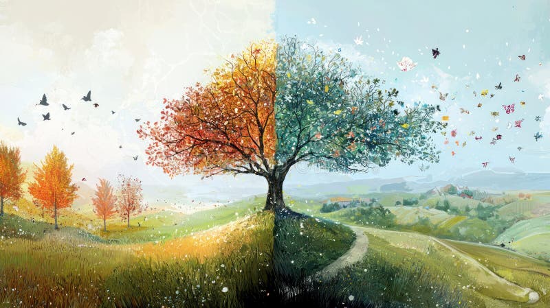 Tree through the Four Seasons Stock Illustration - Illustration of ...