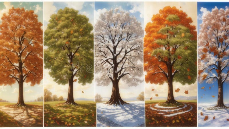 Tree in Four Seasons Autumn, Winter, Summer and Spring Stock ...
