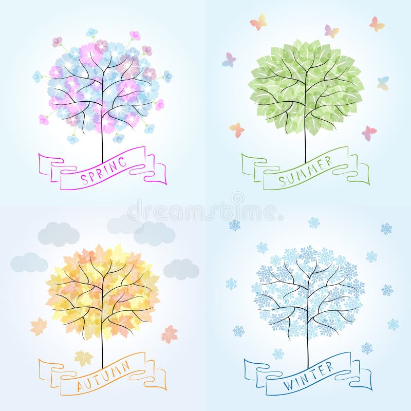 Seasons: Spring, Summer, Autumn, Winter. Art Trees Stock Vector ...