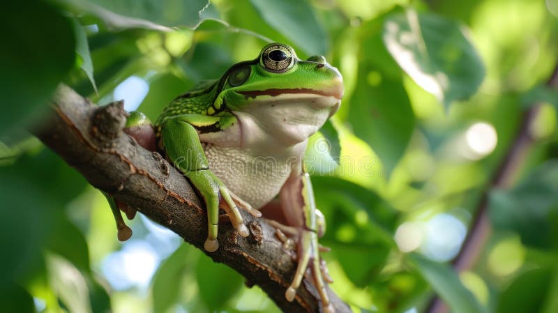 Tree Frog on Branch, Tree Frog on Green Leaves, Animal Closeup Stock ...