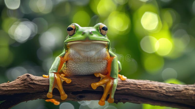 Tree Frog on Branch, Tree Frog on Green Leaves, Animal Closeup Stock ...