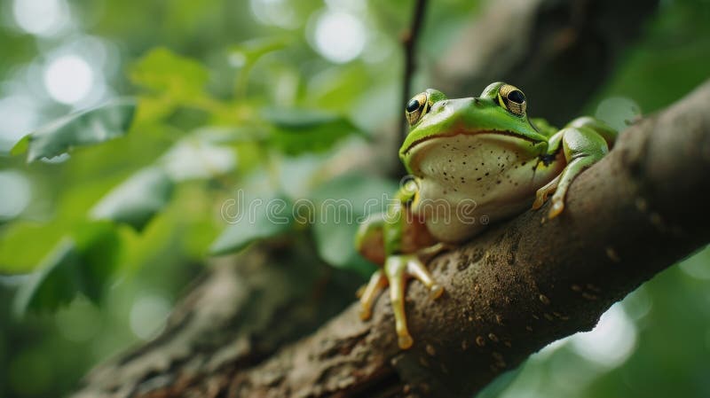 Tree Frog on Branch, Tree Frog on Green Leaves, Animal Closeup Stock ...