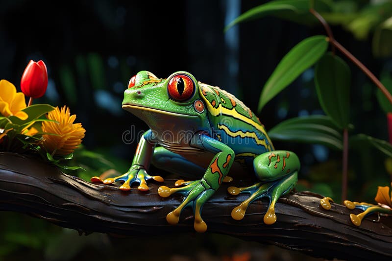 Tree Frog in a Dark Forest. Generative AI Stock Illustration ...
