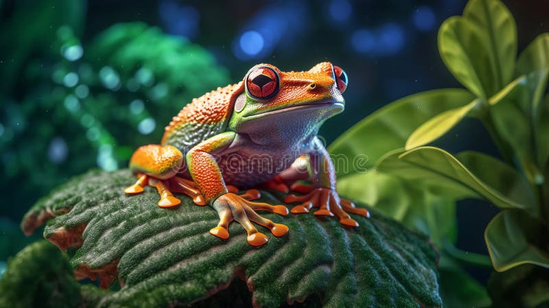 Tree Frog on a Leaf. Generative AI Stock Illustration - Illustration of ...