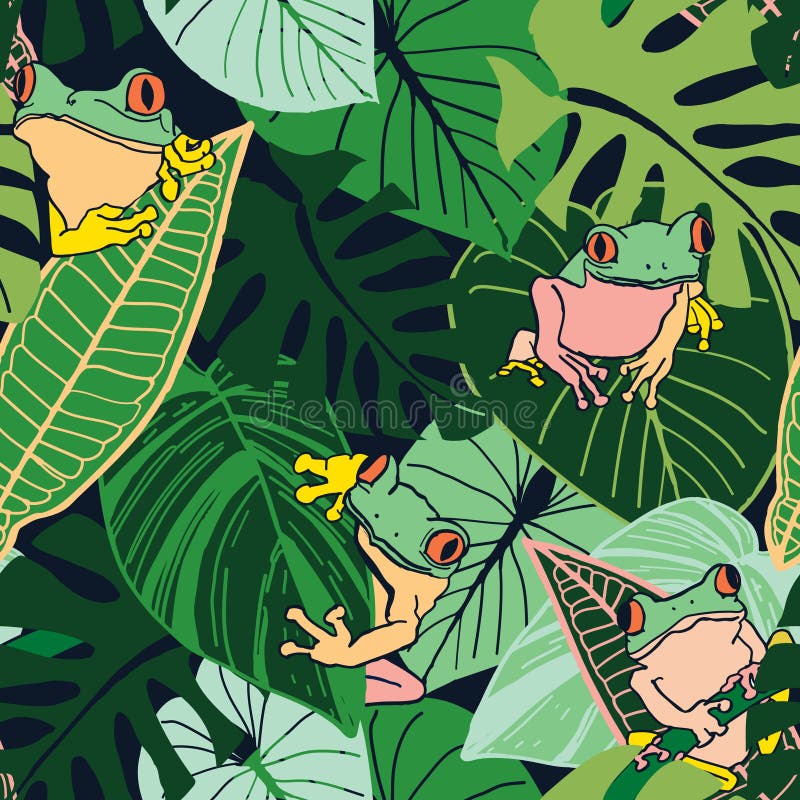 Tree Frogs and Tropical Leaves Stock Vector - Illustration of ...