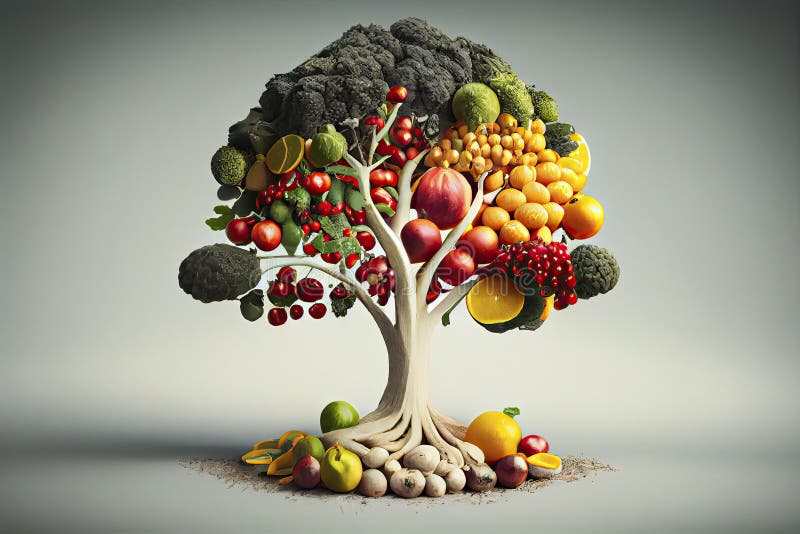 Tree with Fruits and Vegetables Stock Illustration - Illustration of ...