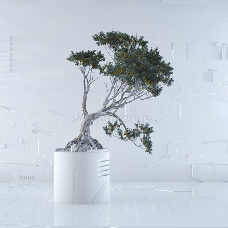 Tree in a Futuristic Sci Fi Environment Stock Illustration ...