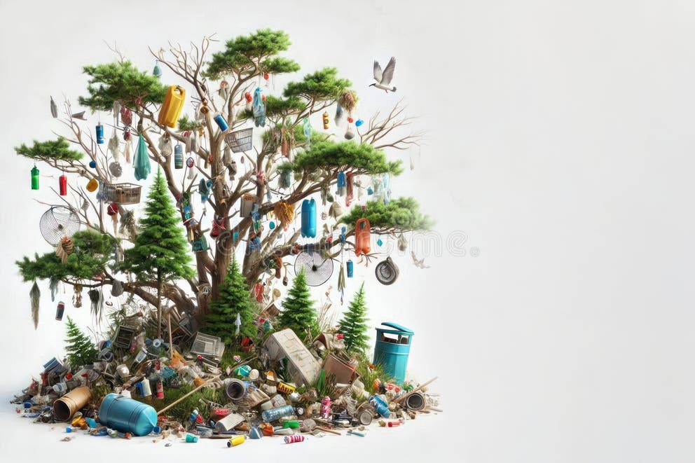 A Tree with Garbage on Its Branches. Space for Text. Stock Image ...