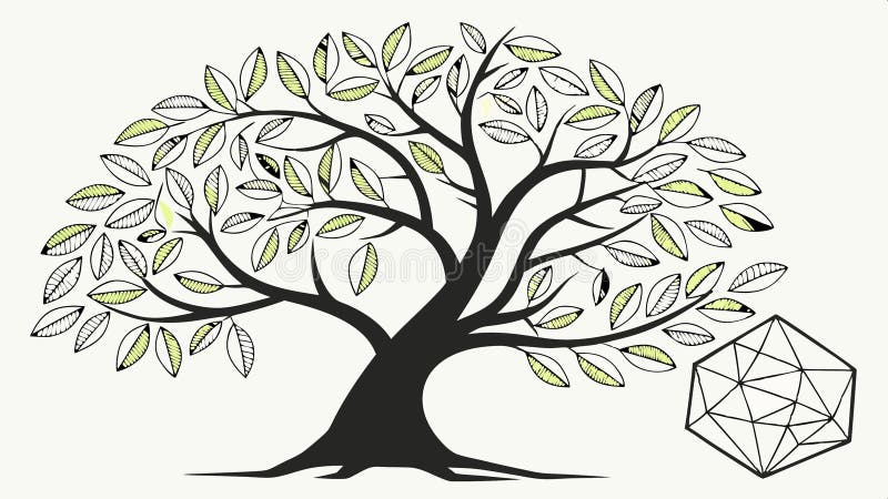 Tree with Geometric Leaves, Abstract Nature Design for Modern Art ...